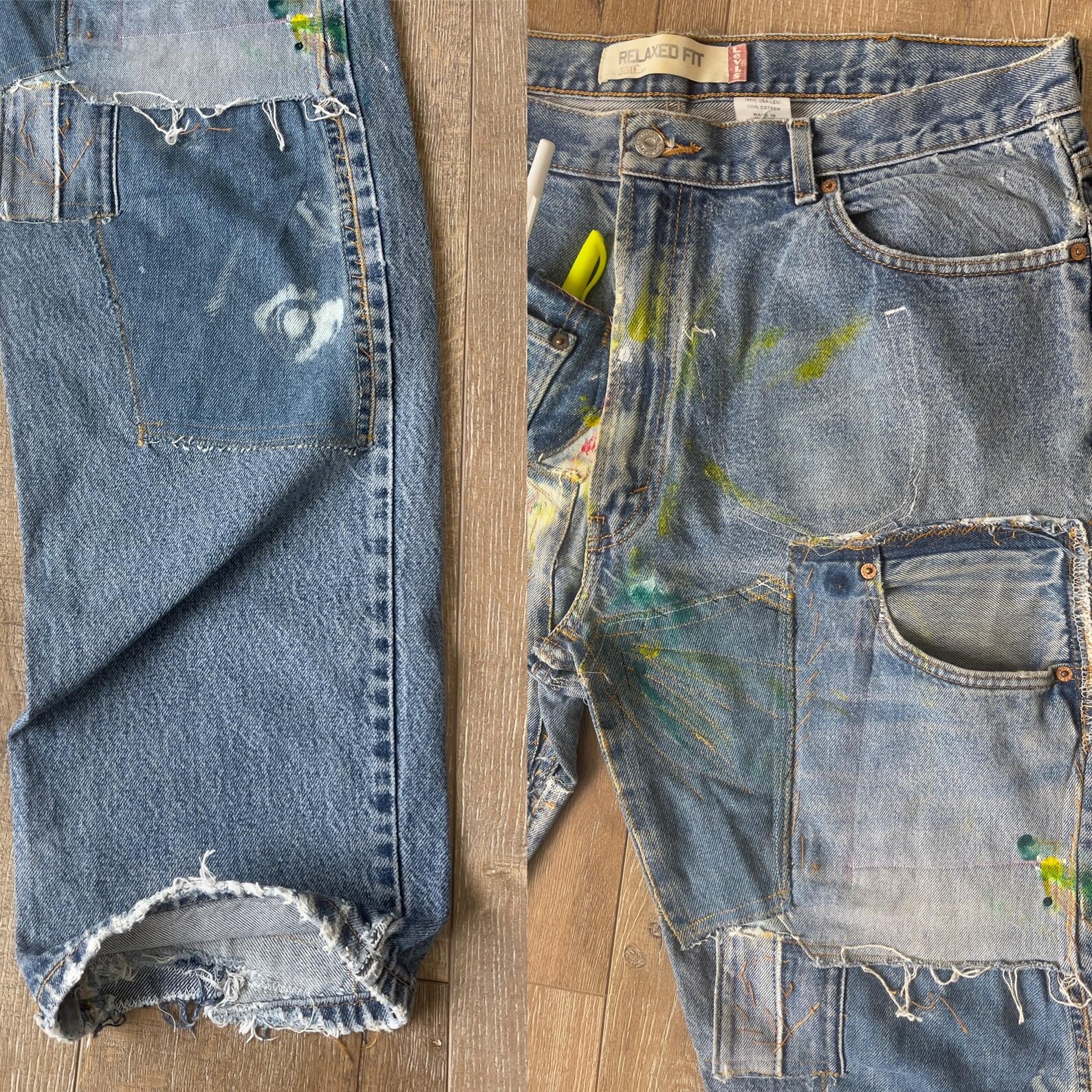 Levi’s 550 Denim Rework Jeans —ragged, Distressed, Excellent Patchworks ...