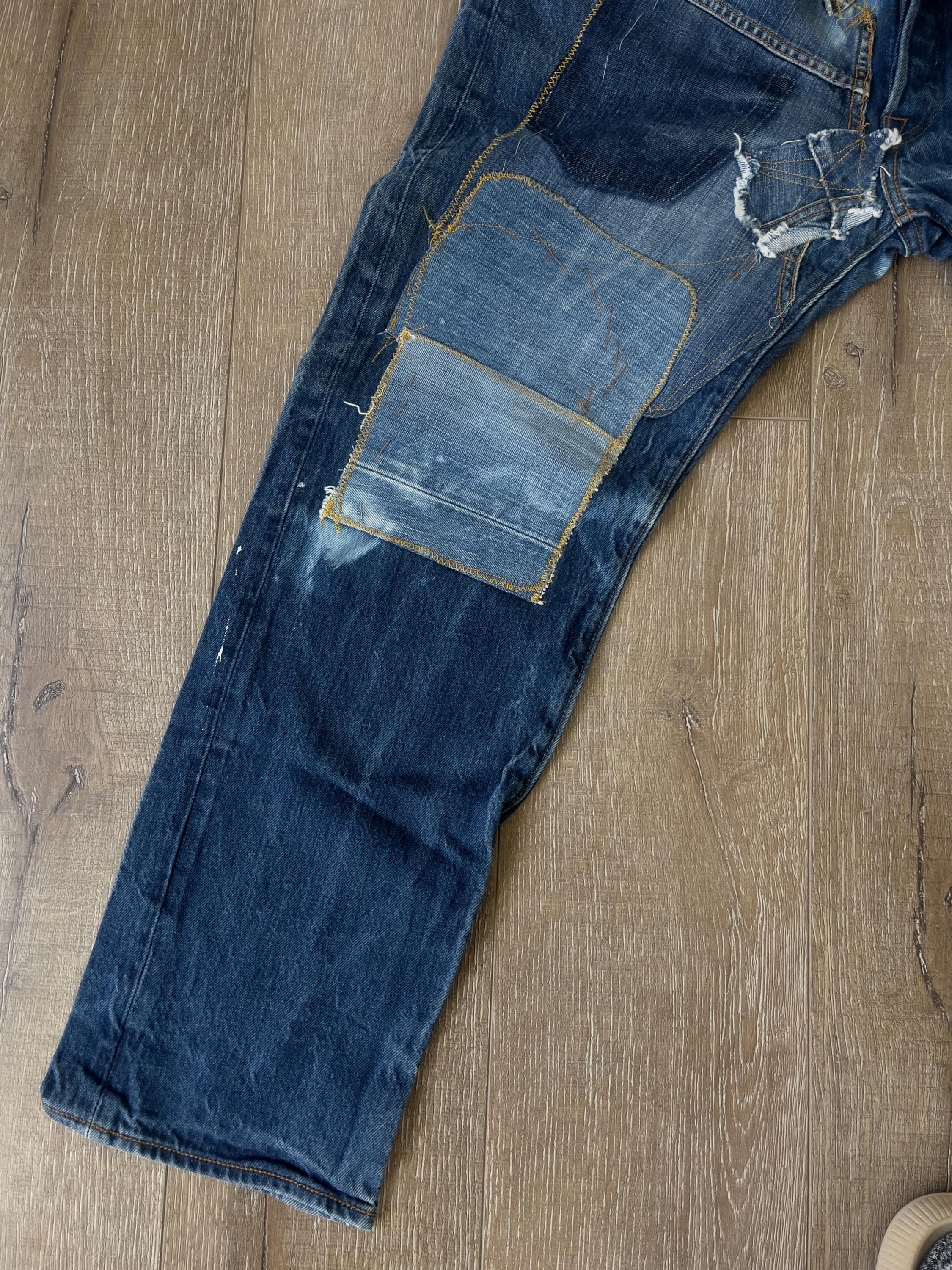 W36.5 L29 — 501 Jeans Men — Medium Dark Indigo, Fades, Denim Rework ...