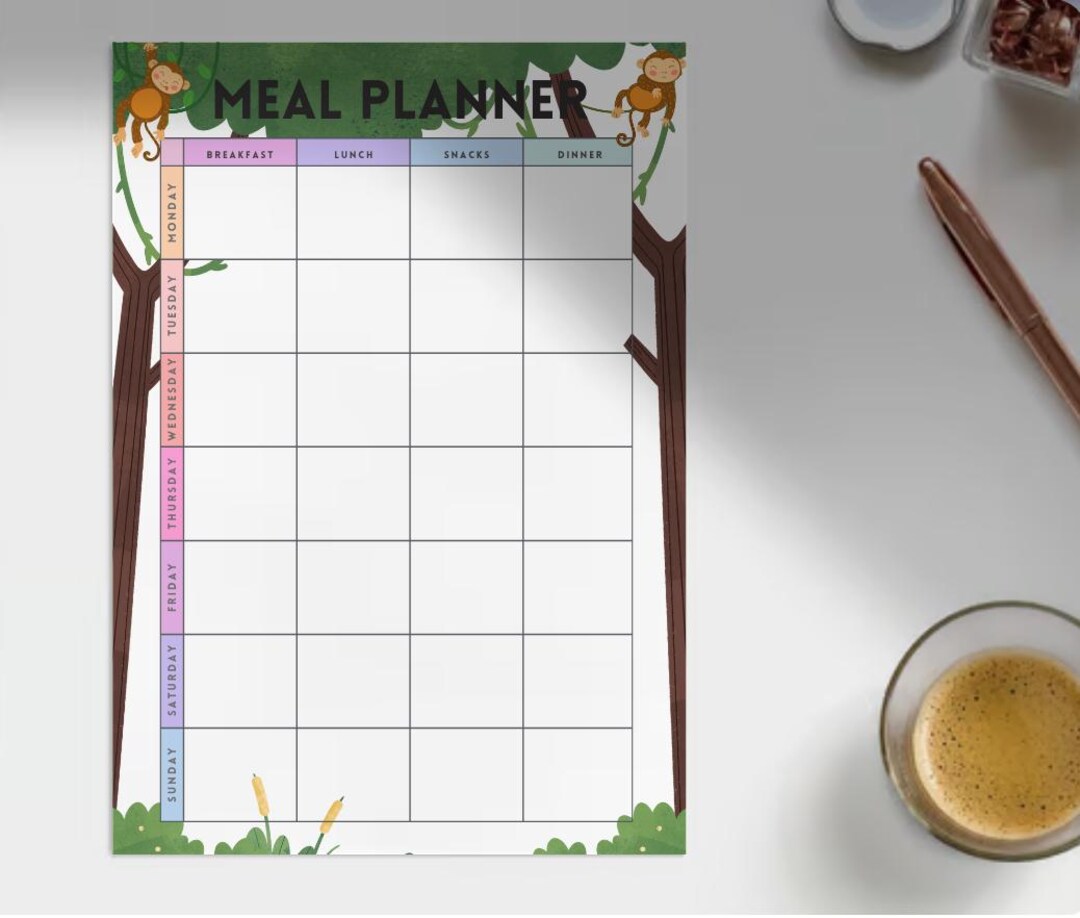 Weekly Meal Planner for Kids Digital 7 Days Menu Plan Template Toddler ...