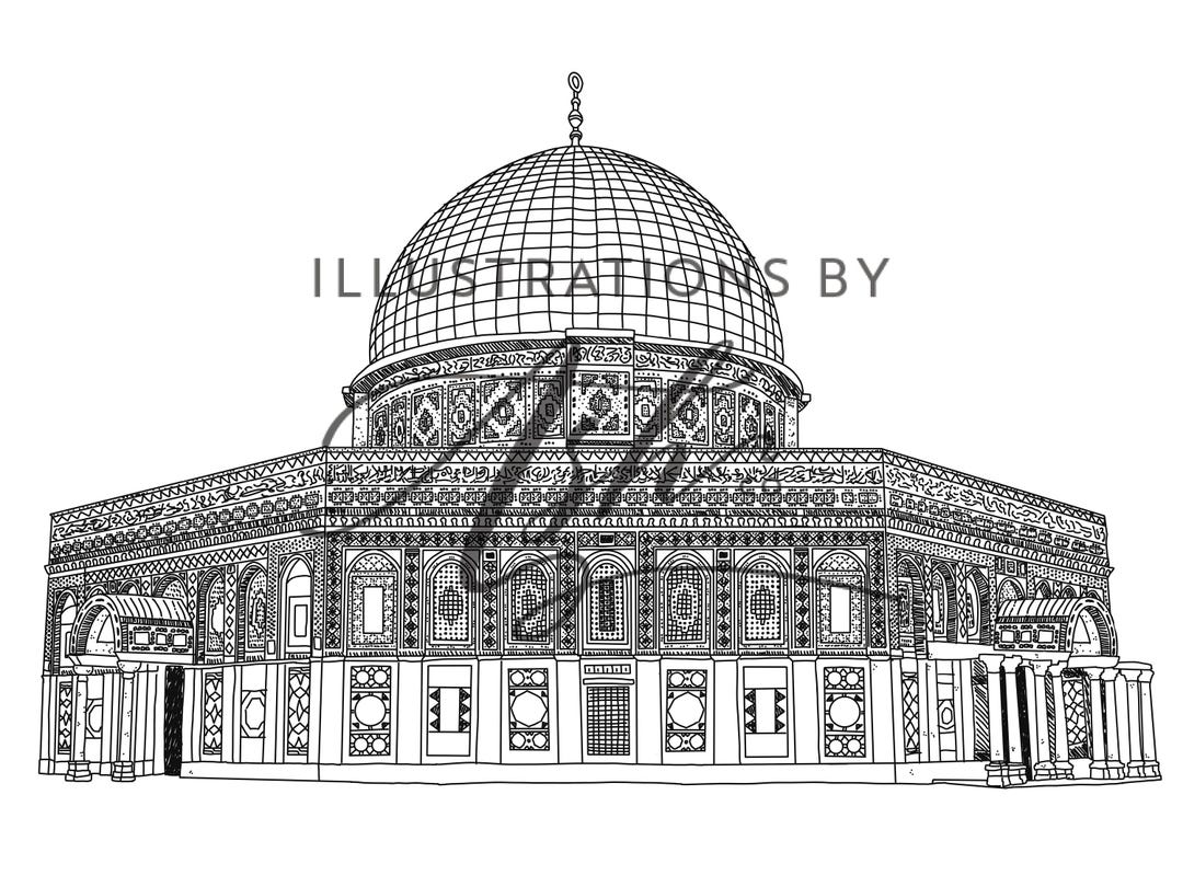 Al Aqsa Mosque Dome of the Rock Line Art Hand Drawn Illustration - Etsy