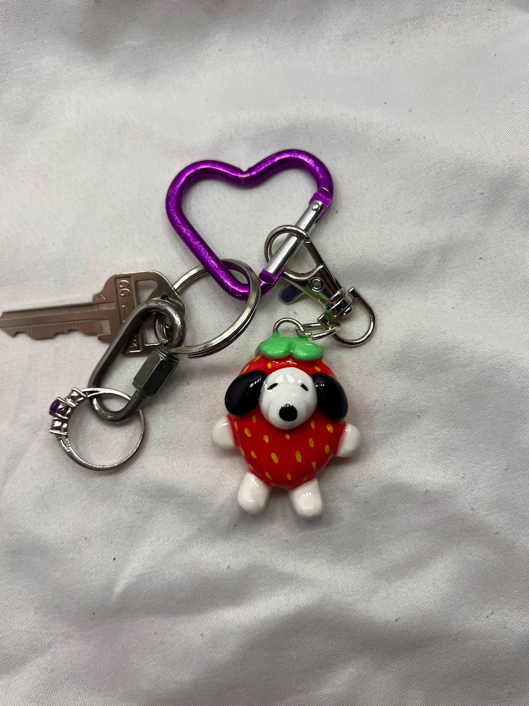 Handmade Strawberry Snoopy Keychain- Cute Clay Snoopy Charm for Bags ...
