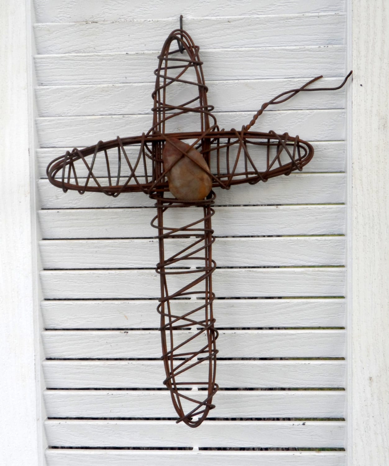 Wrapped Wire Cross, Wire Cross With Natural Agate Stone in Center by ...