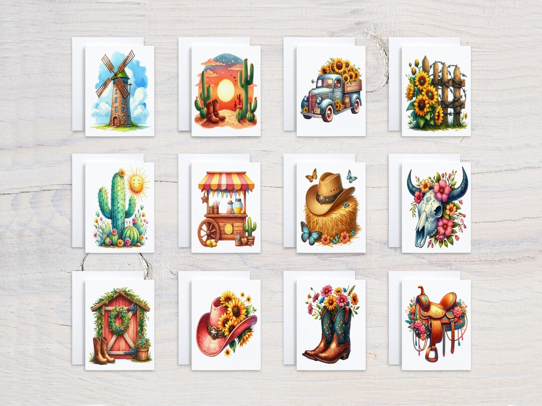 Western Theme Assorted Cards, Card Assortment Variety Pack, Cowboy Card ...