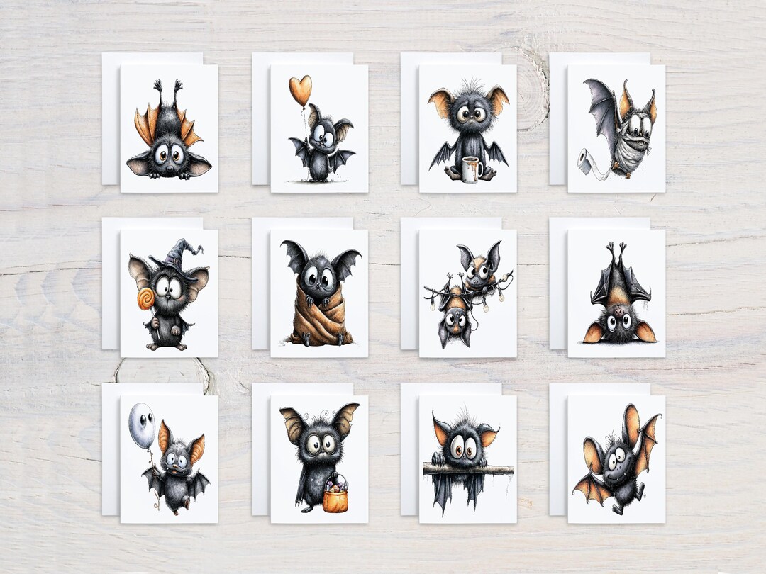 Cute Bats Card Assortment, Halloween Notecards, Blank Notecards, Snail ...