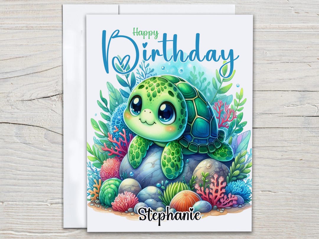 Turtle Bday Card, Personalized Turtle Birthday Card, Cute Turtle ...