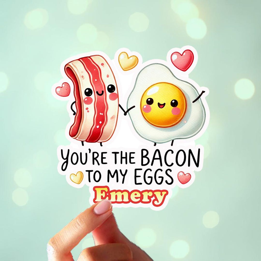 Valentine's Day Bacon & Egg Sticker, Personalized, Classroom Valentine ...