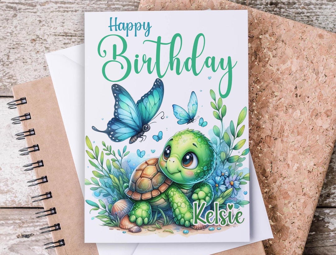 Personalized Turtle Birthday Card, Cute Turtle, Turtle Greeting Card ...