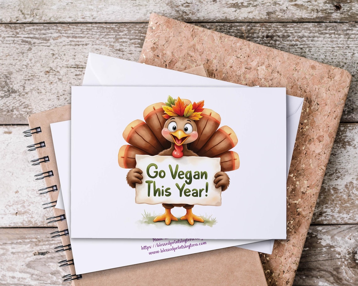 Cute Turkey Notecard Set, Funny Thanksgiving Notes, Go Vegan Cards ...