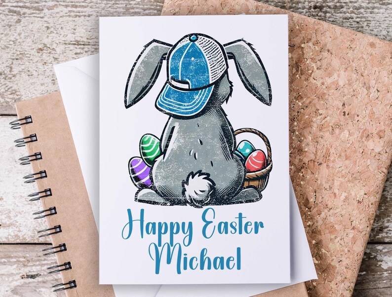 Easter Card Featuring Cute Boy Bunny, Happy Easter Greetings, Kids Easter Card, Card for ...