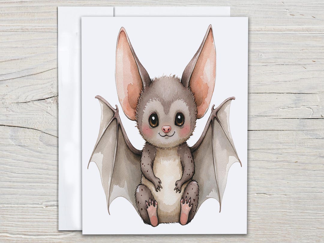 Watercolor Bat Notecards, Wildlife Card Set, Bat Greeting Card, Bat ...