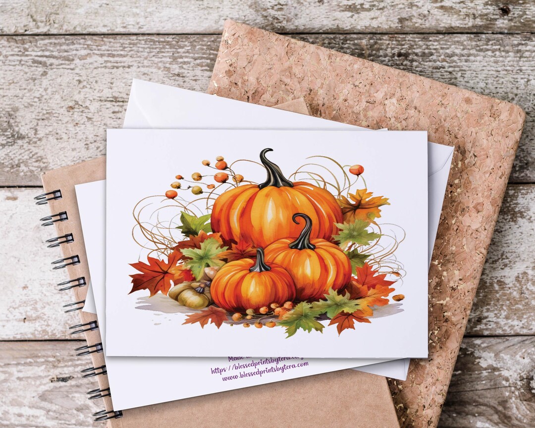 Cute Watercolor Pumpkin Notecard Set, Fall Notecards, Blank Notecards ...