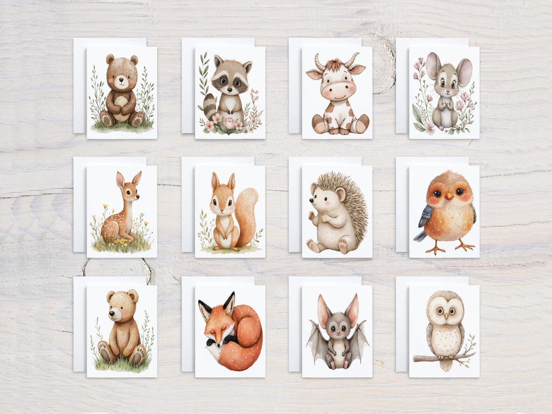 Cute Woodland Animal Notecard Set, Wildlife Cards, Blank Notecards ...
