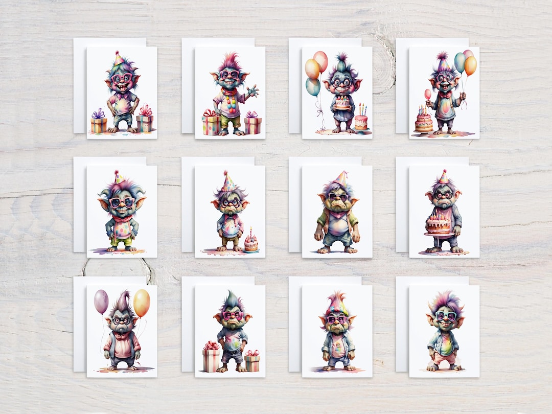 Birthday Trolls Card Assortment, Variety Pack, Bulk Greeting Cards ...