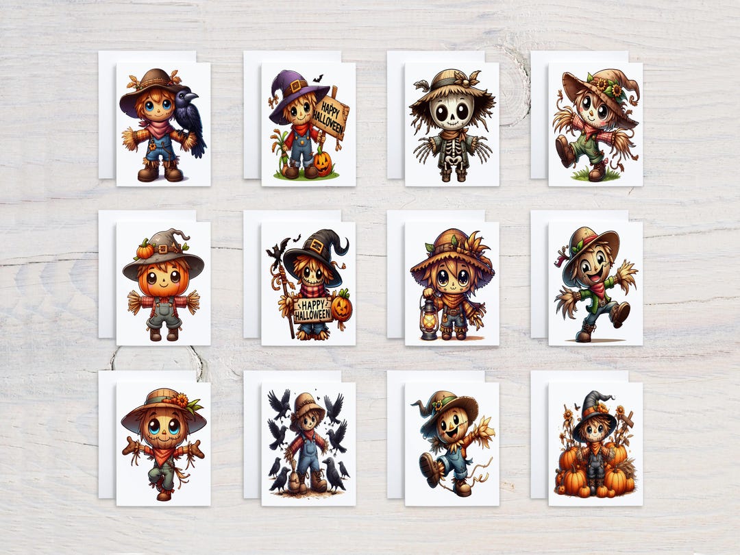 Cute Scarecrow Notecards, Fall Notecards, Autumn Greeting Card ...