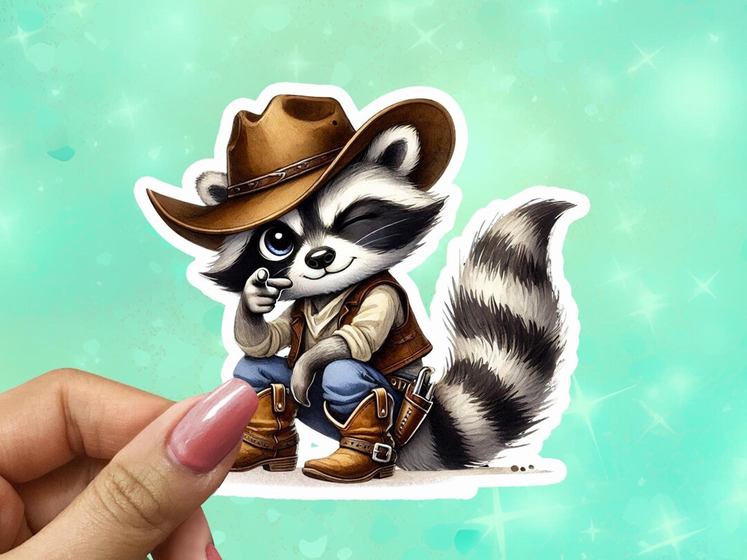 Cute Cowboy Racoon Sticker, Holographic Trash Panda, Western Vinyl ...