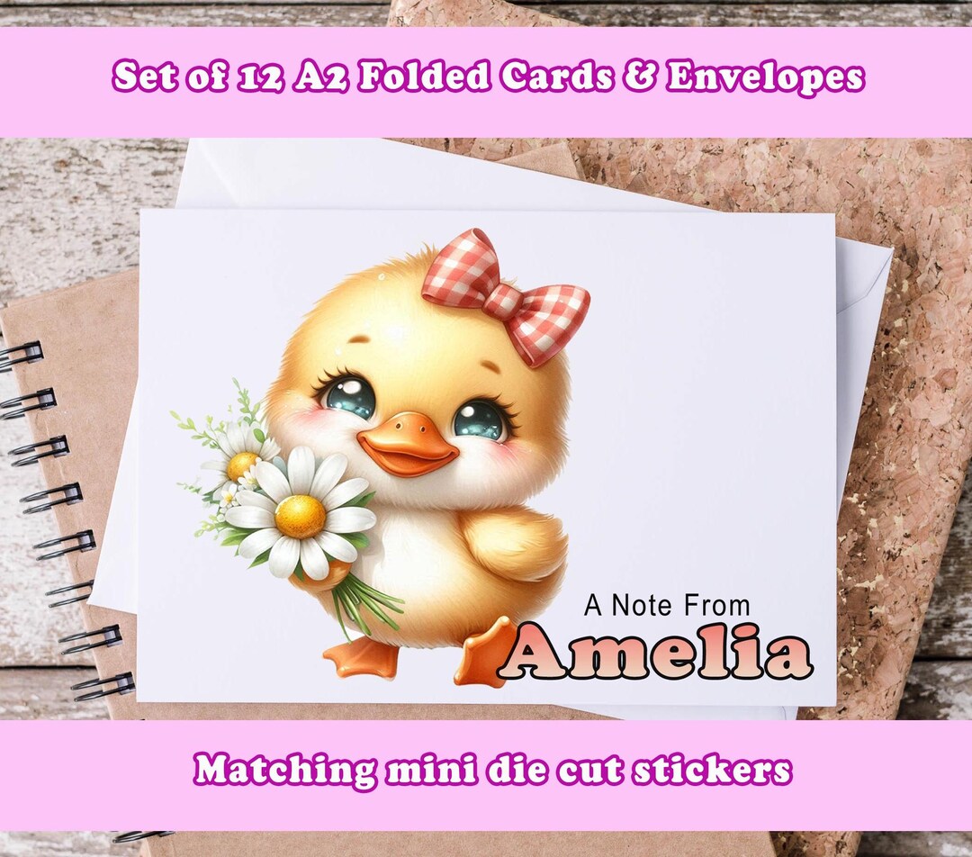 Spring Duck Note Card & Envelope Set, Personal Note Cards, Custom ...