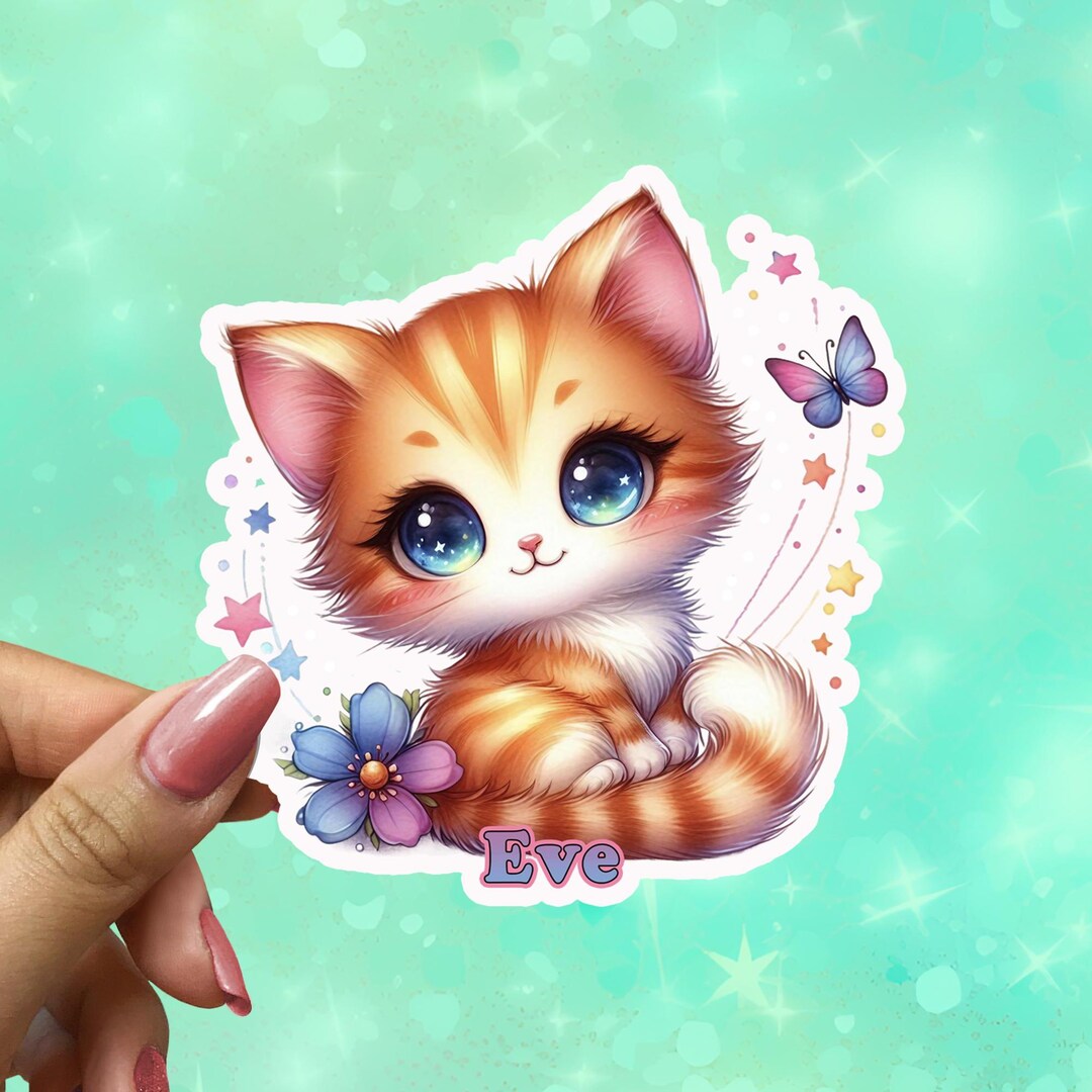 Kawaii Cat Vinyl Sticker, Kitty Sticker, Water Bottle Sticker, Cutecore ...