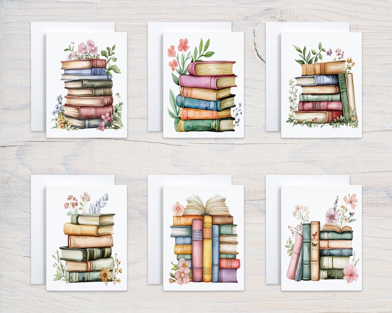 Assorted Notecard Set, Watercolor Book Flower Design, Blank Notecards ...