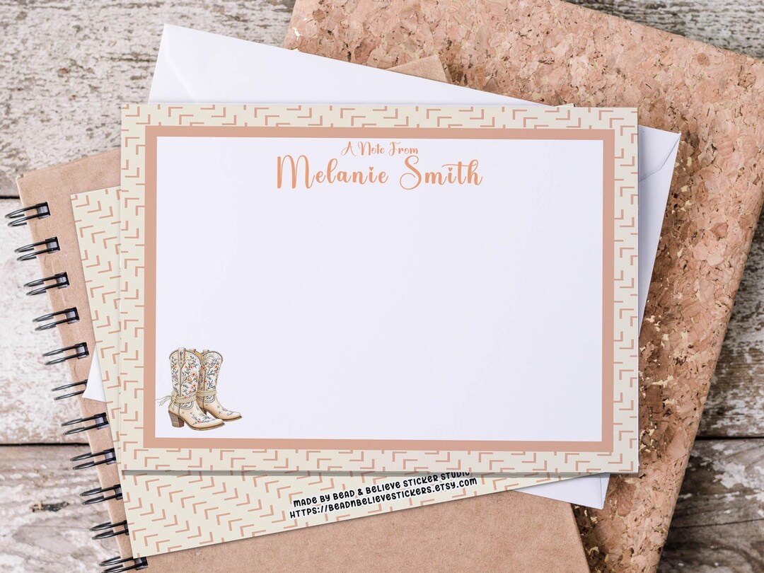 Note Cards & Envelope | Personalized Stationery, Floral Coquette Cowboy ...