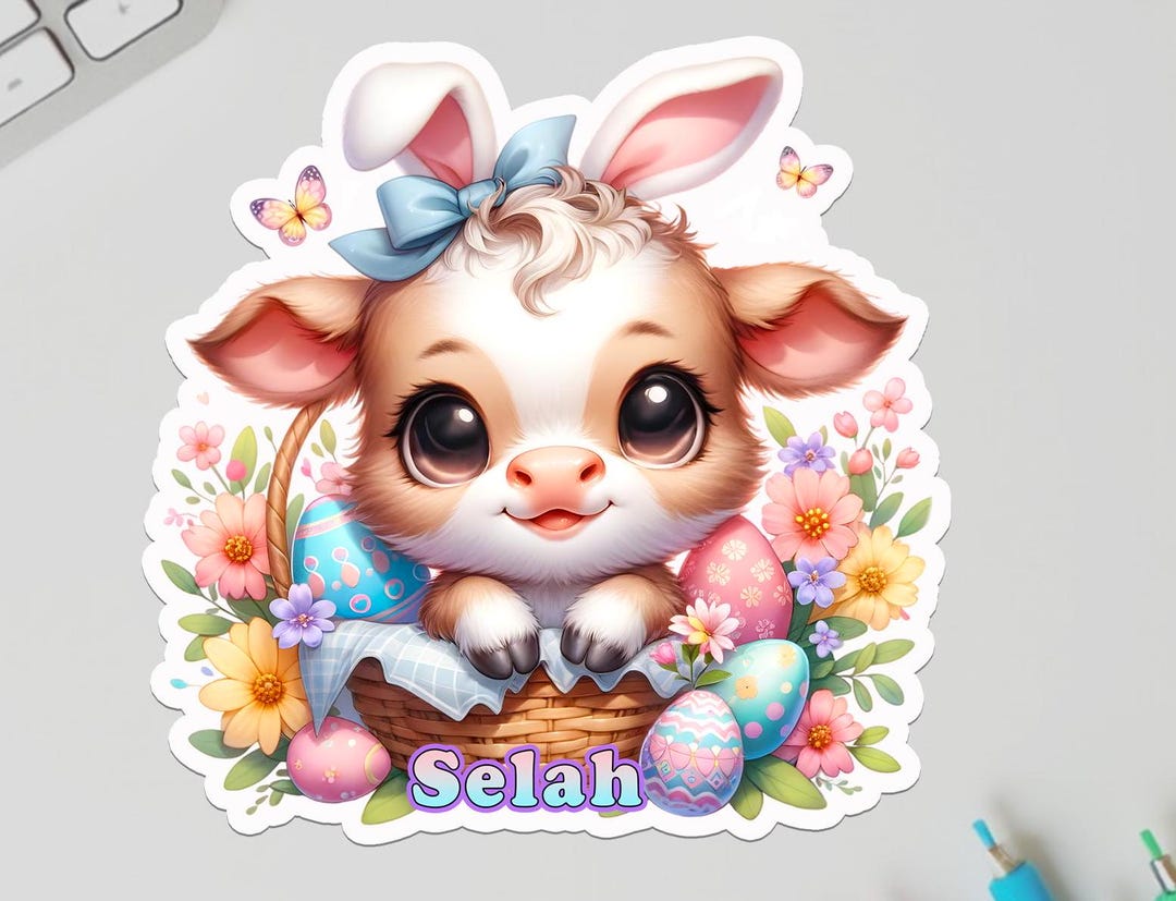 Cute Cow Decal for Laptop, Holographic Cow Sticker, Easter Cow, Matte ...