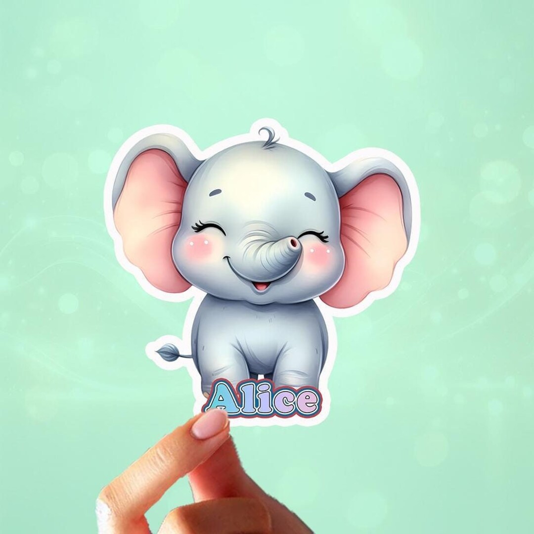 Kawaii Elephant Vinyl Sticker, Personalized Elephant Gift, Computer ...