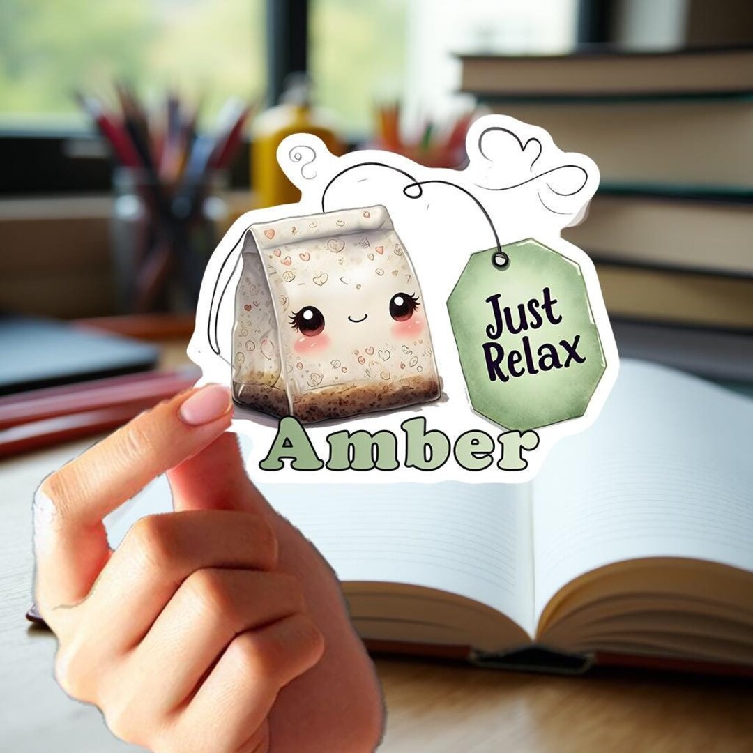 Kawaii Tea Bag Sticker, Personalized Relaxation Sicker, Metal Health ...