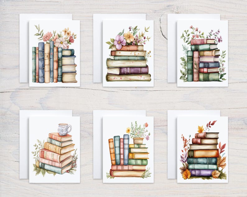 Assorted Notecard Set, Watercolor Book Flower Design, Blank Notecards ...