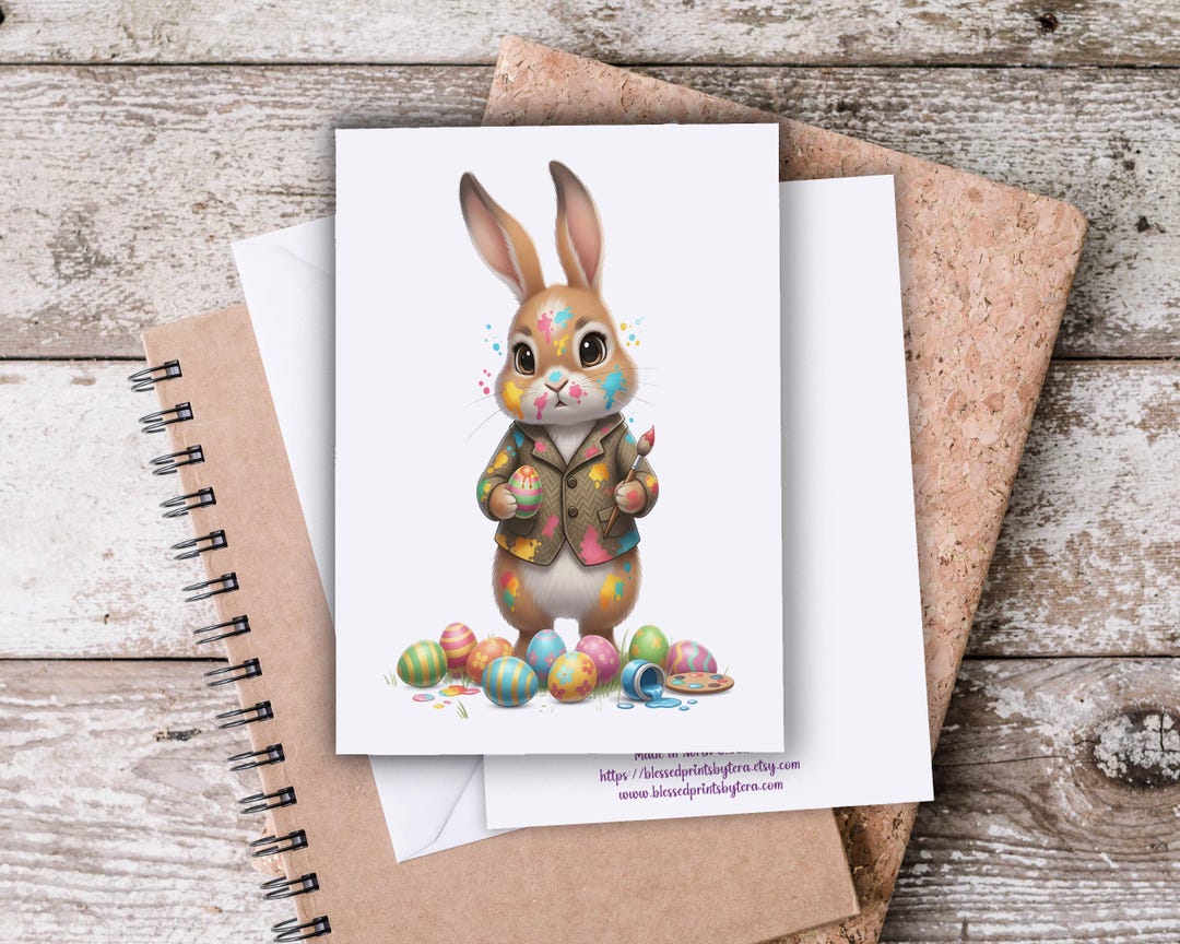 Happy Easter Card Pack, Cute Bunny With Painted Eggs, A2 Folded ...