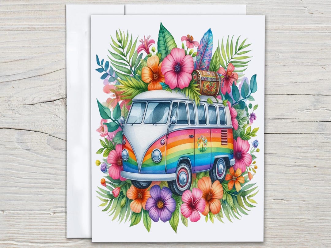 Watercolor Retro Van Notecards Set, Everyday Cards, Miss You Card, Just ...