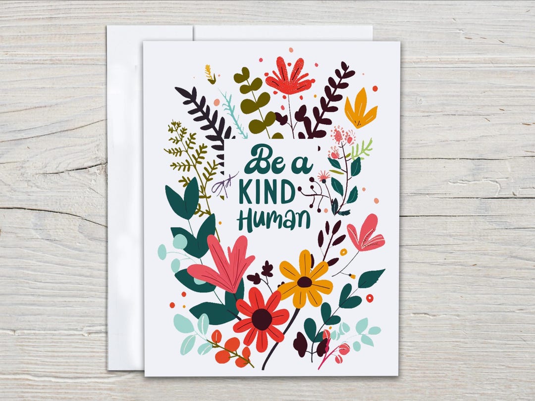 Be A Kind Human Notecard Set, Cute Floral Notecards, Encouragement Card ...