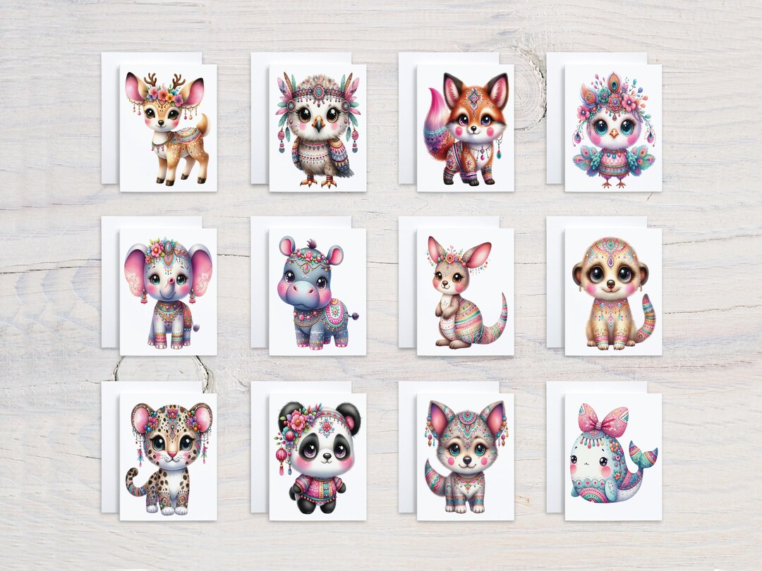 Cute Animal Notecards, Assorted Card Set, Wildlife Variety Pack ...