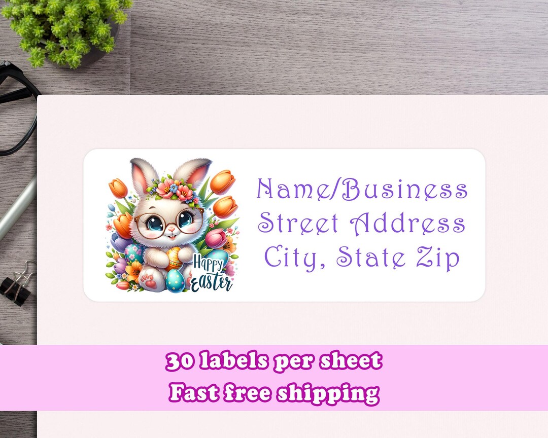 Cute Bunny Address Stickers, Happy Easter Return Mailing Label, Custom ...