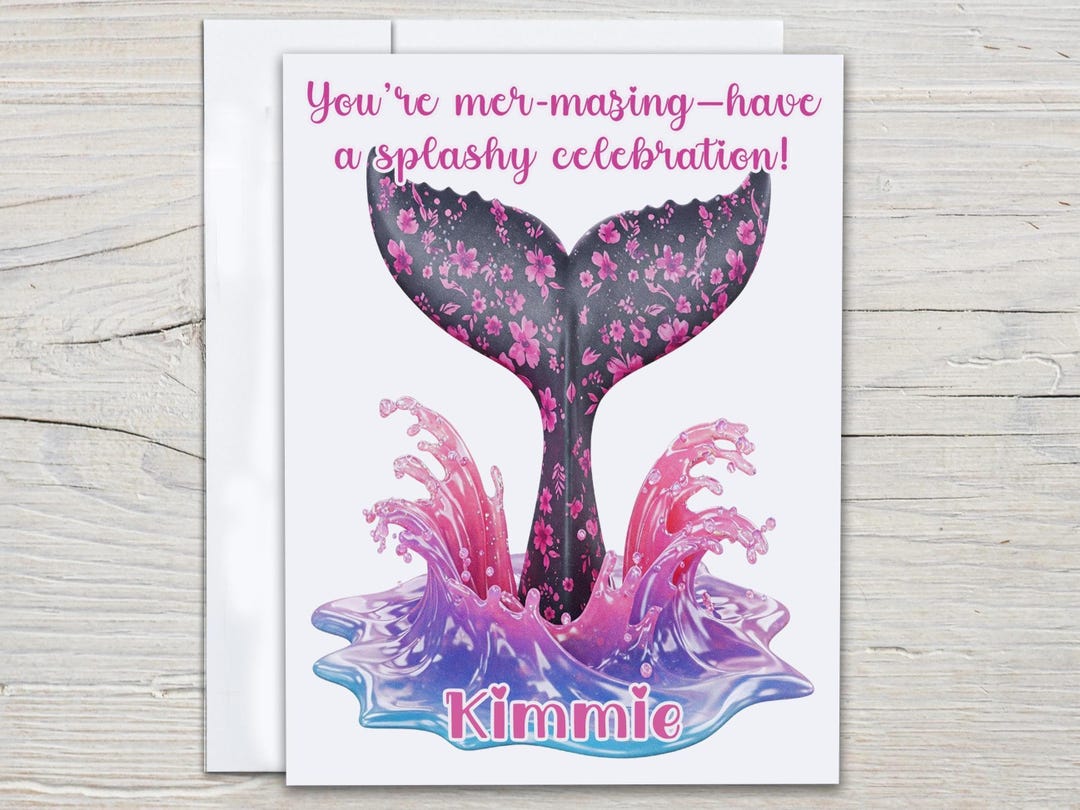 Personalized Mermaid Tail Bday Card, Cute Bday Card for Her, Mermaid ...