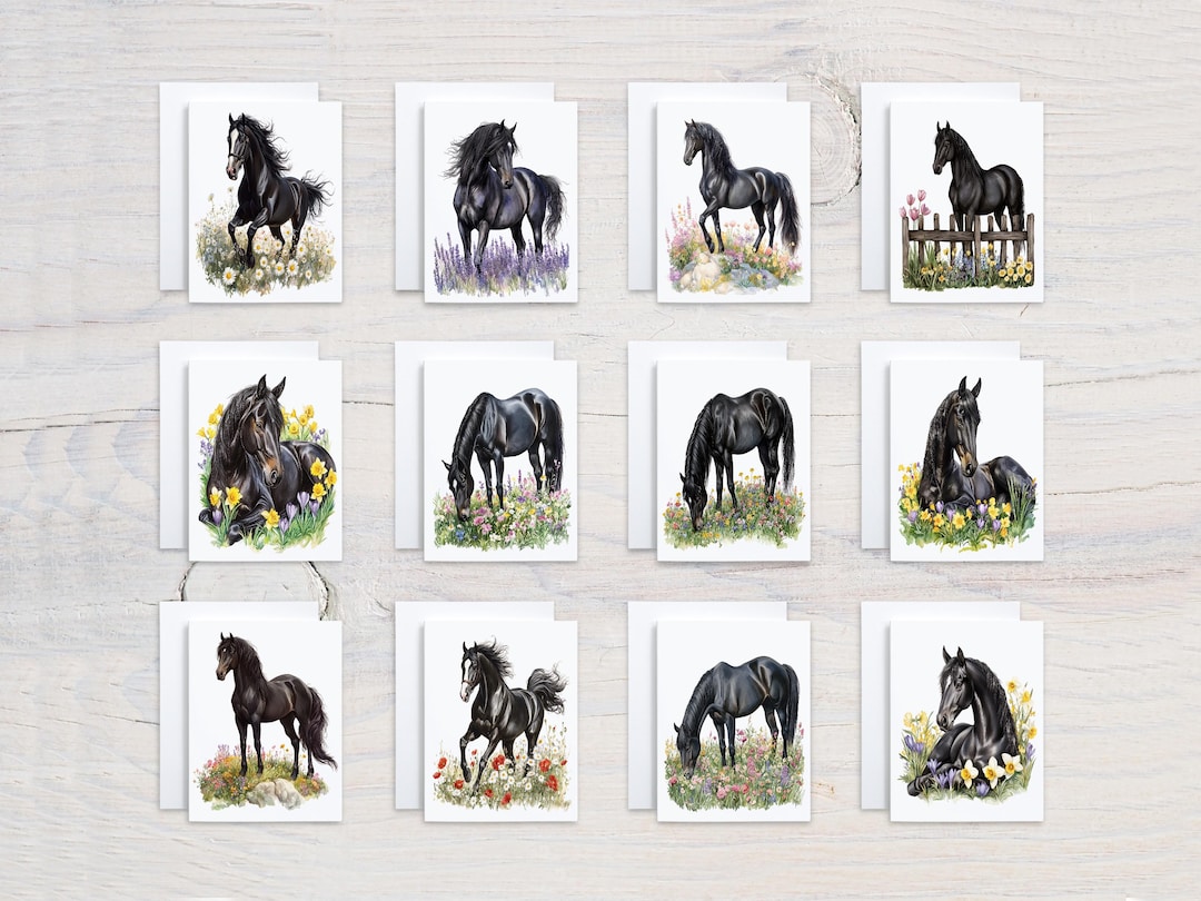 Watercolor Horse Card Assortment, Spring Horses Variety Pack, Everyday ...