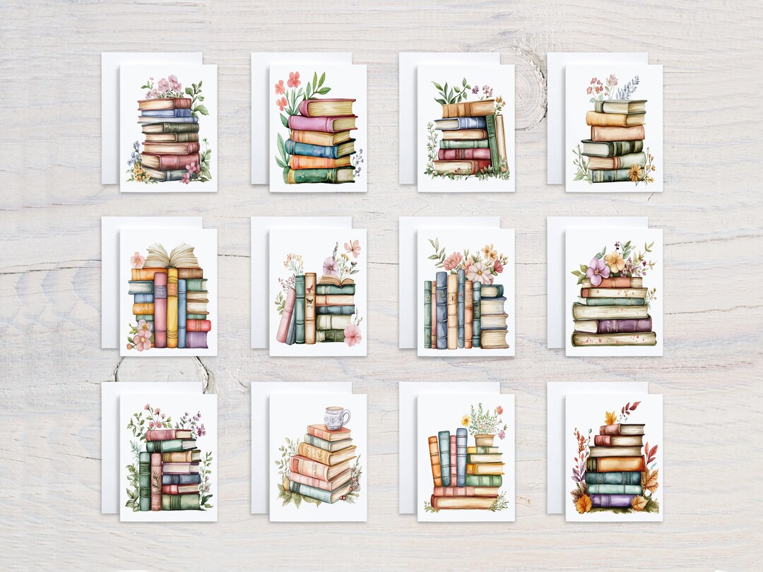 Assorted Notecard Set, Watercolor Book Flower Design, Blank Notecards ...