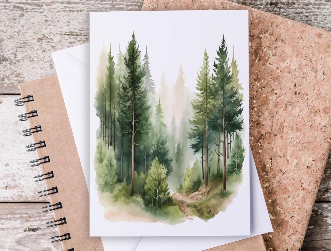 Watercolor Tree Card Set, Watercolor Forrest, Just Because Card, Miss ...
