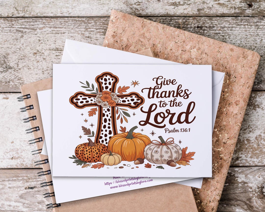 Christian Notecards Featuring Watercolor Cross & Pumpkins, Give Thanks ...