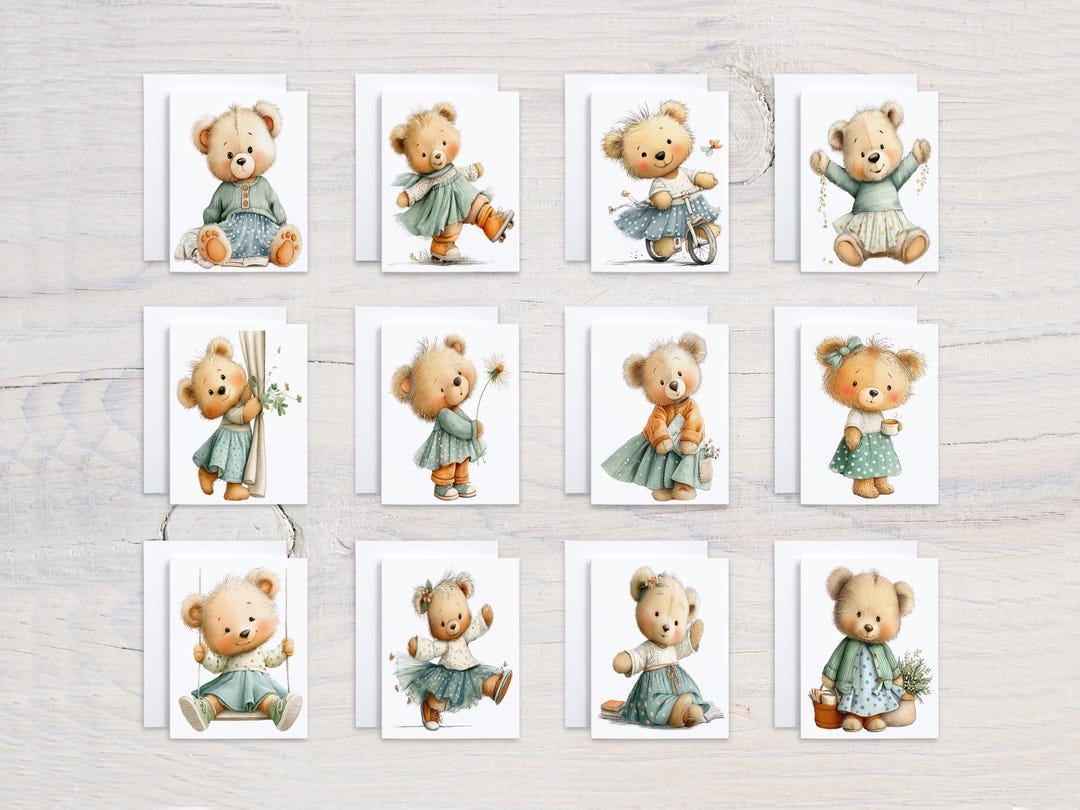 Watercolor Teddy Bear Notecards, Assorted Cards, All Occasion Card Set ...