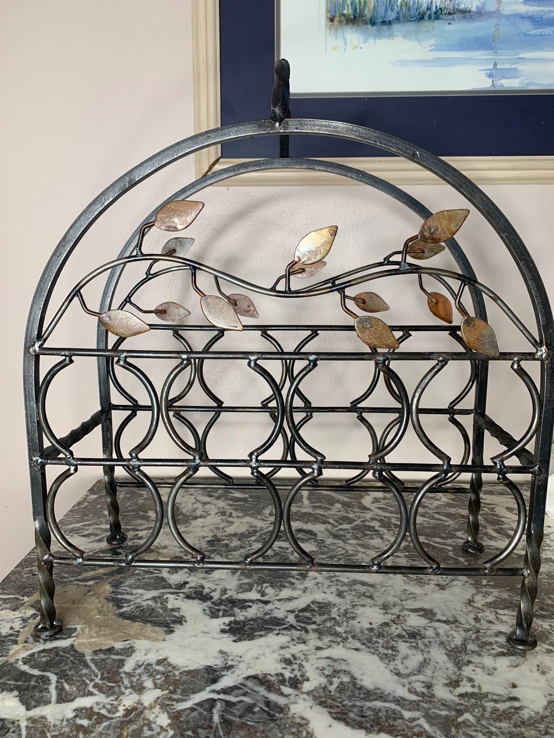 Vintage Wrought Iron Wine Rack With Leaf Detail – Countertop Wine ...