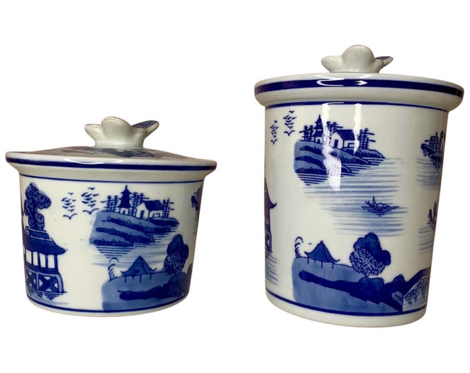 Blue Willow Canister Set: Chinoiserie Ceramic Decorative Containers - Etsy