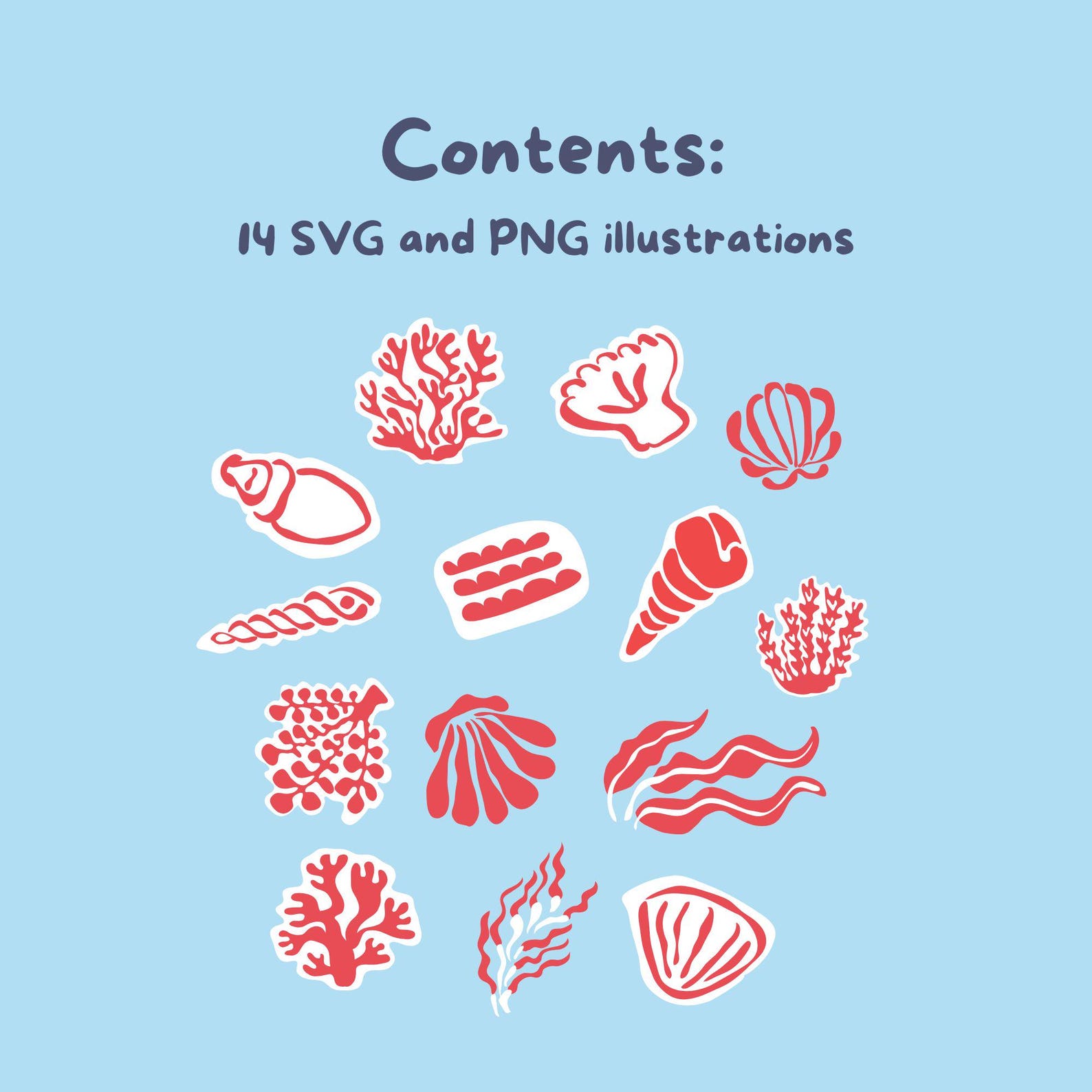 14 Beach Clipart Set Hand Drawn Coral and Shell SVG and PNG With ...