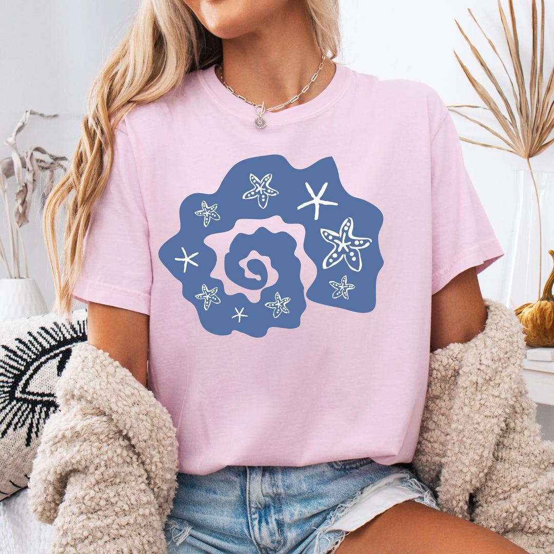Retro Seashell PNG With Starfish Clipart | Coastal Ocean Spiral ...