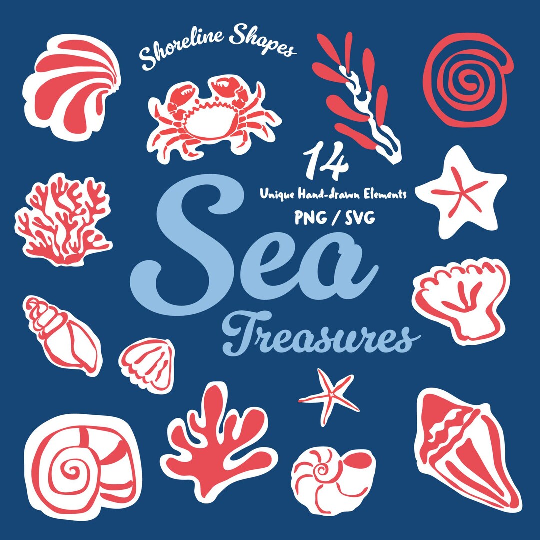14 Whimsical Ocean Clipart Set Coastal Mix Hand Drawn Ocean and Shell ...