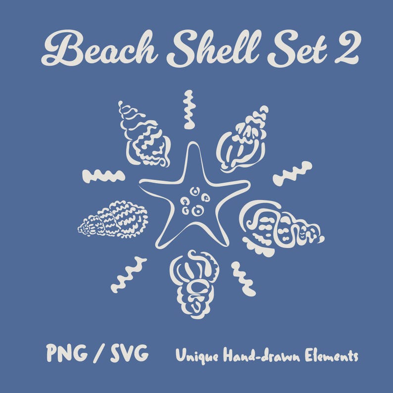 Beach Shell Clipart Set 11 Hand Drawn Shells and Starfish in SVG and ...