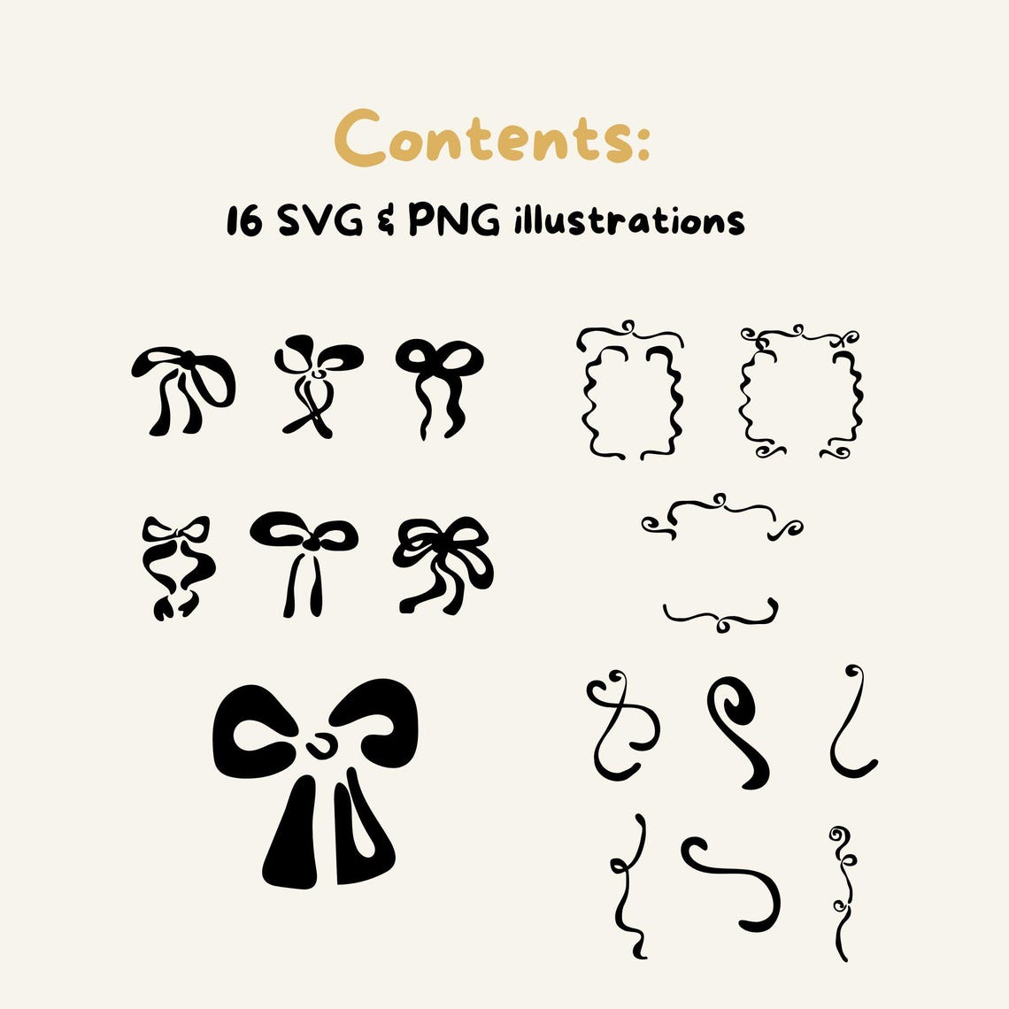 Hand Drawn Bows and Borders Clipart Bundle in SVG and PNG With ...