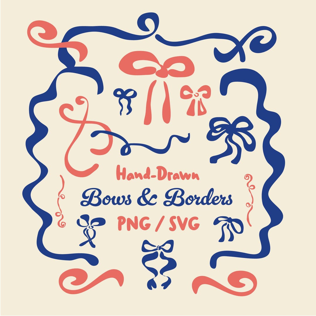 Hand Drawn Bows and Borders Clipart Bundle in SVG and PNG With ...