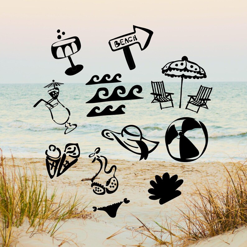 Beach Day Clipart Set 4 With 10 Hand Drawn Summer Icons in SVG and PNG ...