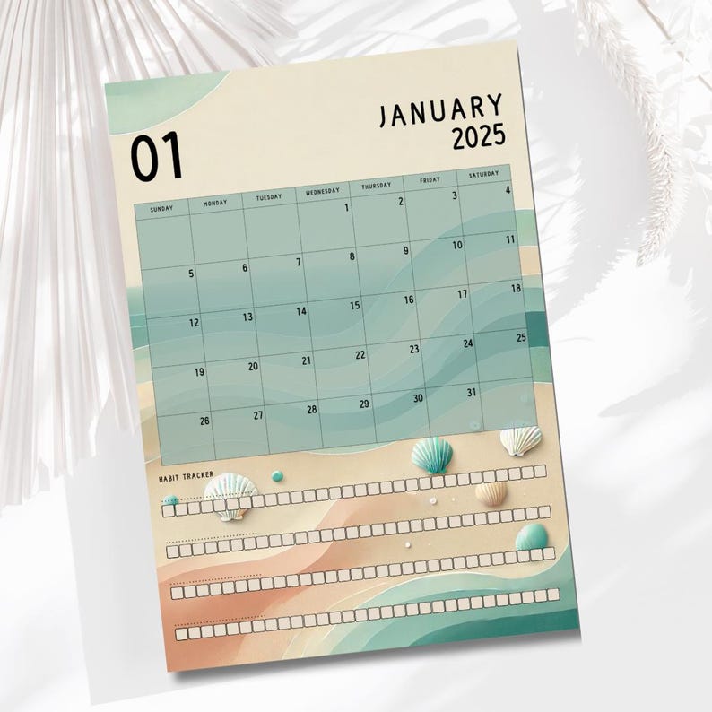 2025 Printable Calendar Habit Tracker Beach Design - Etsy