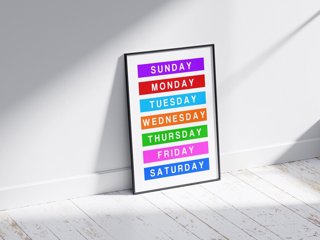 Colorful Days of the Week Poster Vibrant Wall Art for Home Decor ...