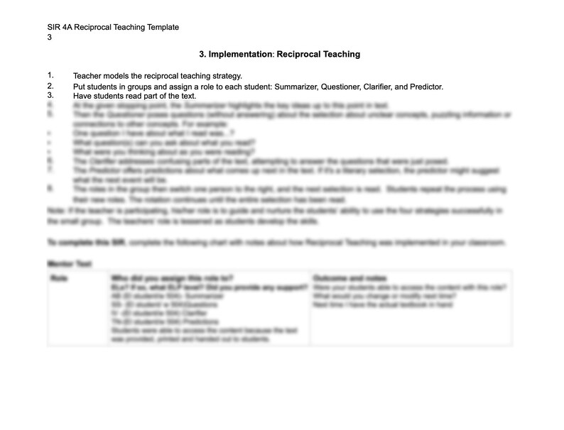 SEI Lesson Plan Reciprocal Teaching - Etsy